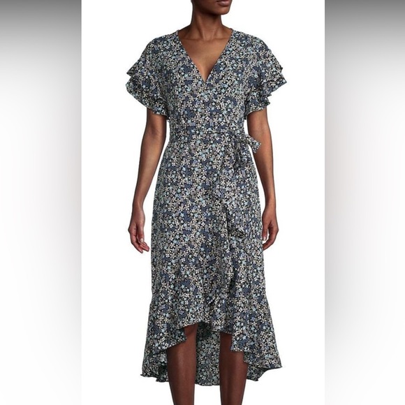 Max Studio | Dresses | Max Studio Black And Blue Floral Wrap Dress ...